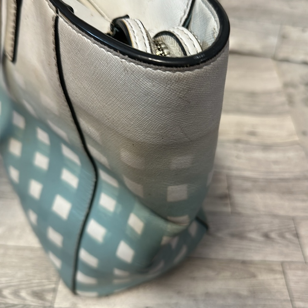 Coach Madison Blue & White Checkered Tote Purse - Gem